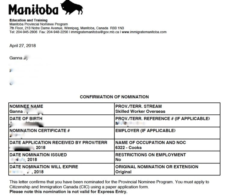 Immigration to Canada - Manitoba - nomination certificate 2018 ...